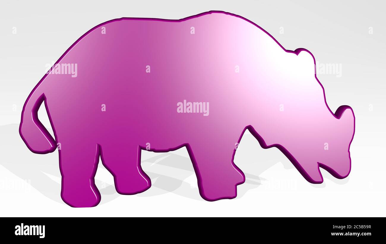 RHINO from a perspective with the shadow. A thick sculpture made of ...