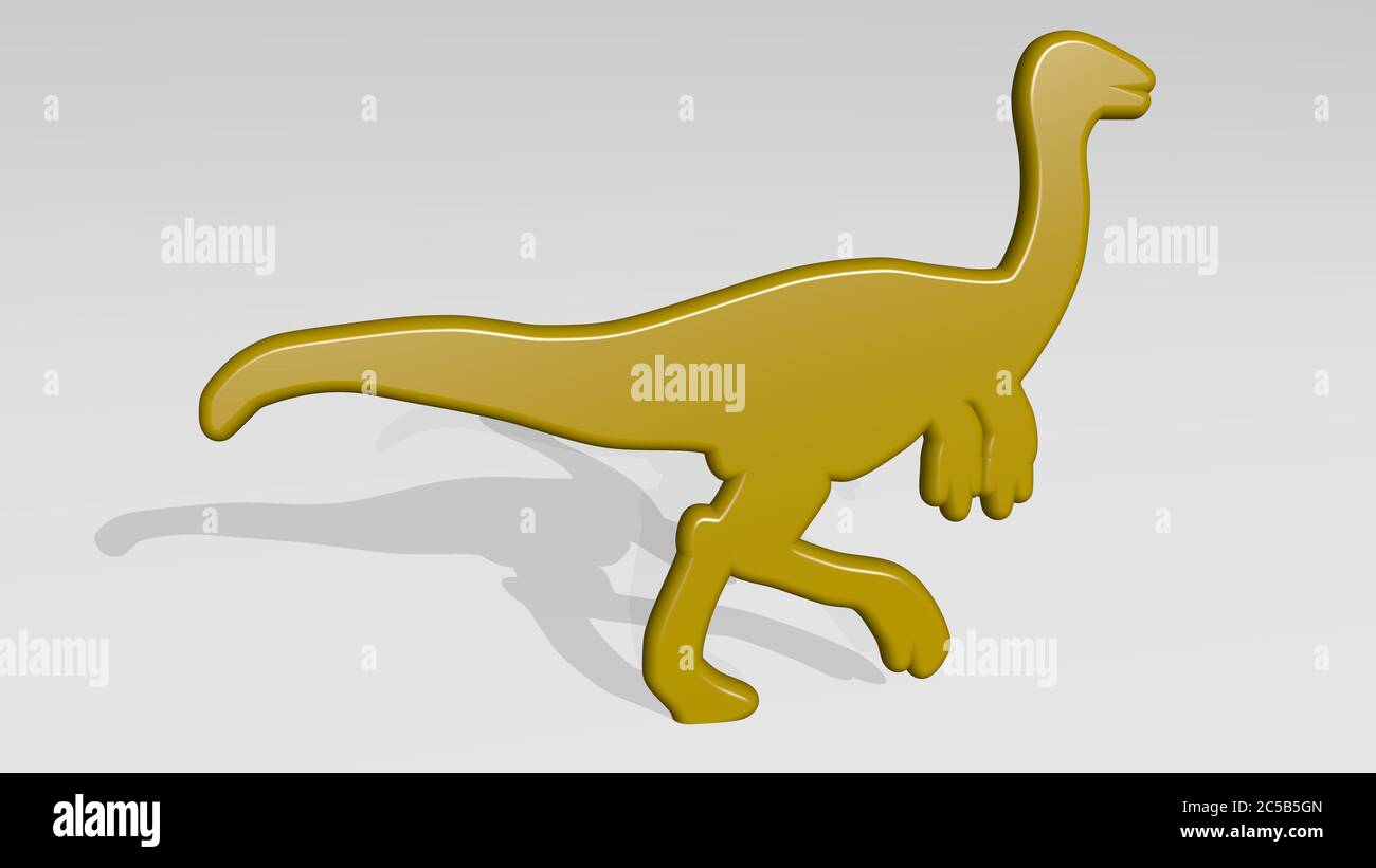 DINOSAUR stand with shadow. 3D illustration of metallic sculpture over ...