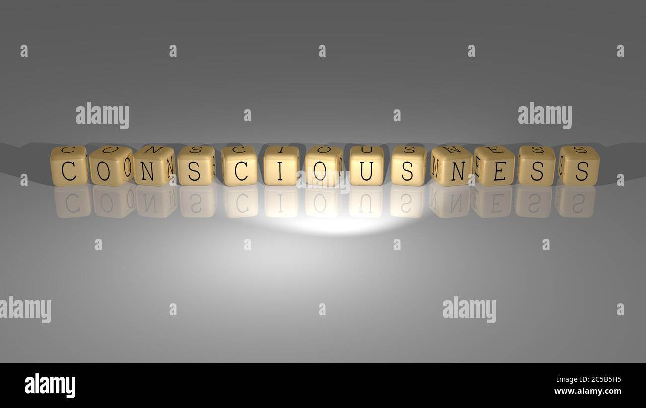 CONSCIOUSNESS made by golden dice letters and color crossing for the ...