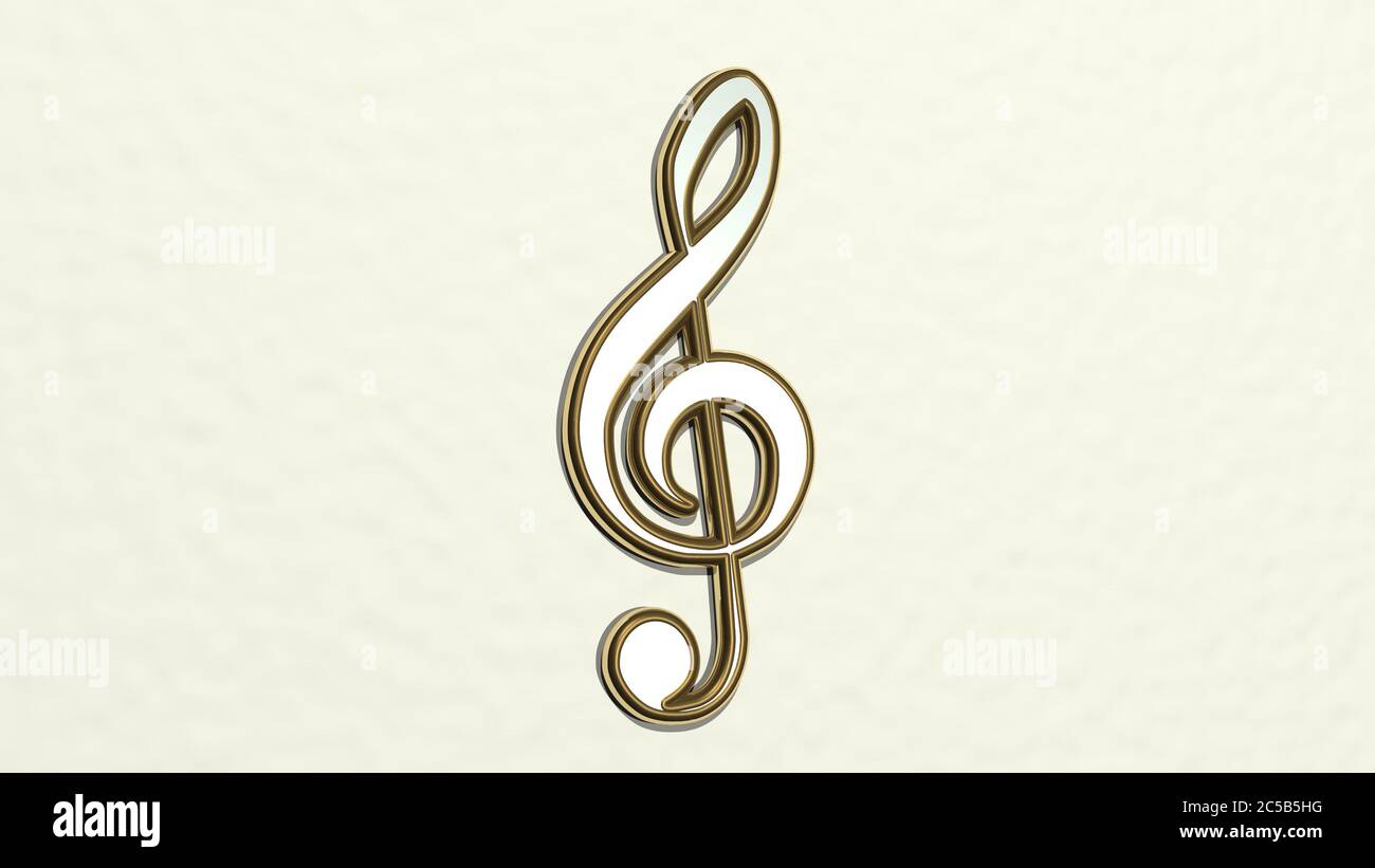 MUSICAL NOTE made by 3D illustration of a shiny metallic sculpture on a ...