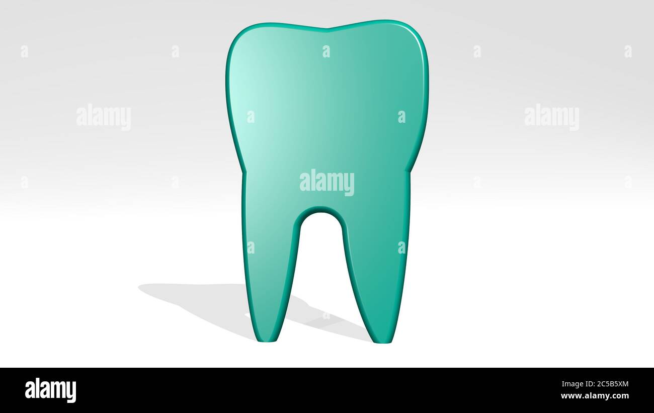 tooth stand with shadow. 3D illustration of metallic sculpture over a ...