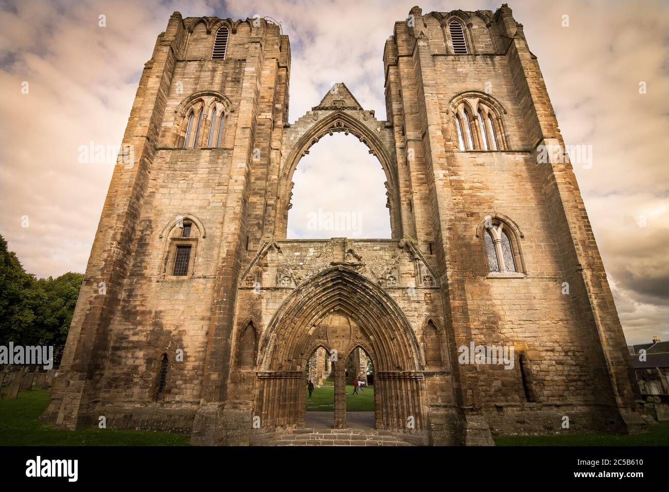 Low angle shot of the facade of the magnificent Elgin Cathedral ...