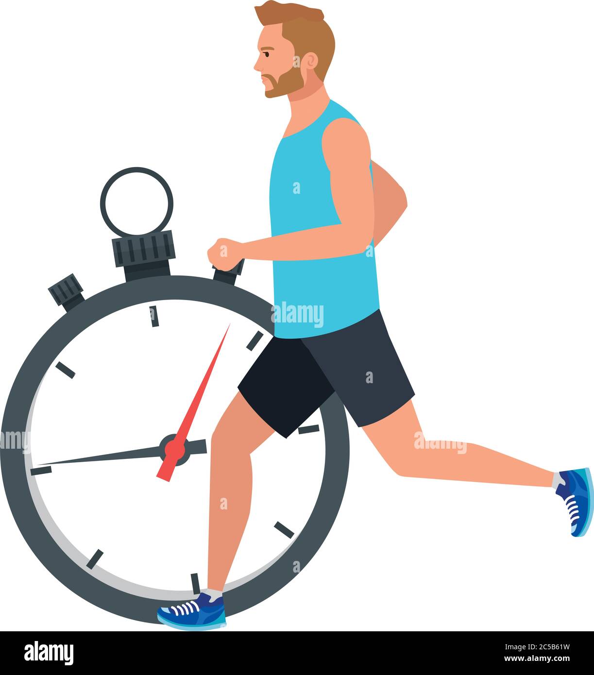 man running with stopwatch, man in sportswear jogging, male athlete ...