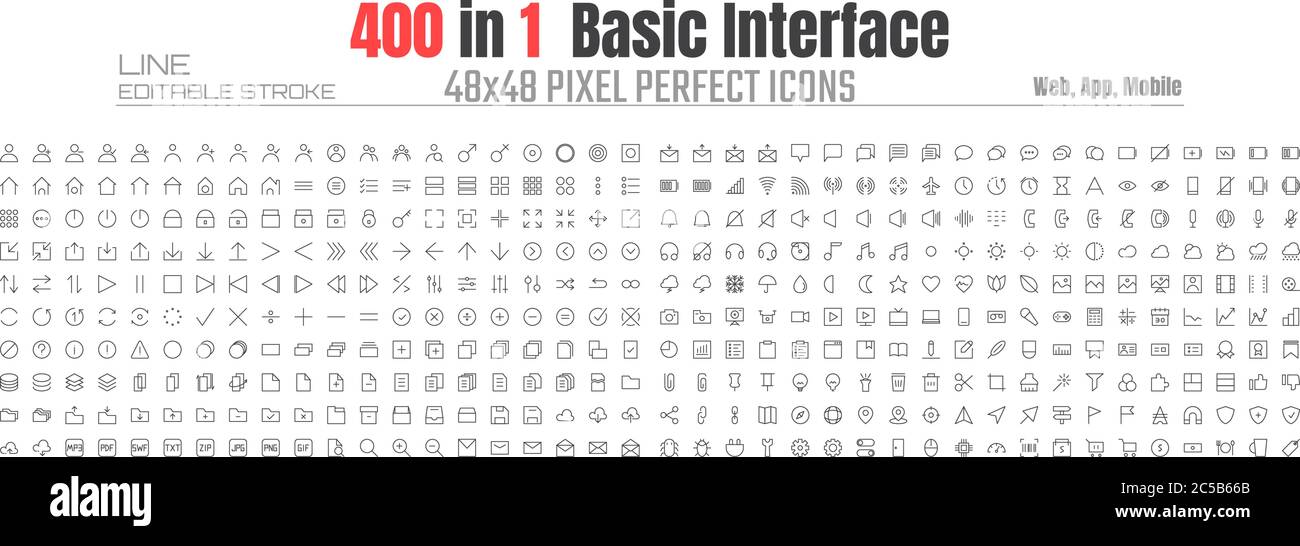48x48 Pixels Perfect User Interface Basic Simple Set Thin Line Icons ...