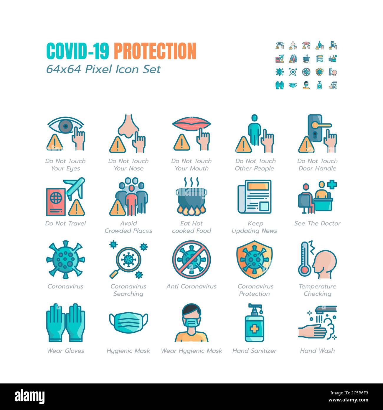 Simple Set of Covid-19 Protection Flat Icons. Icons as Guidance ...
