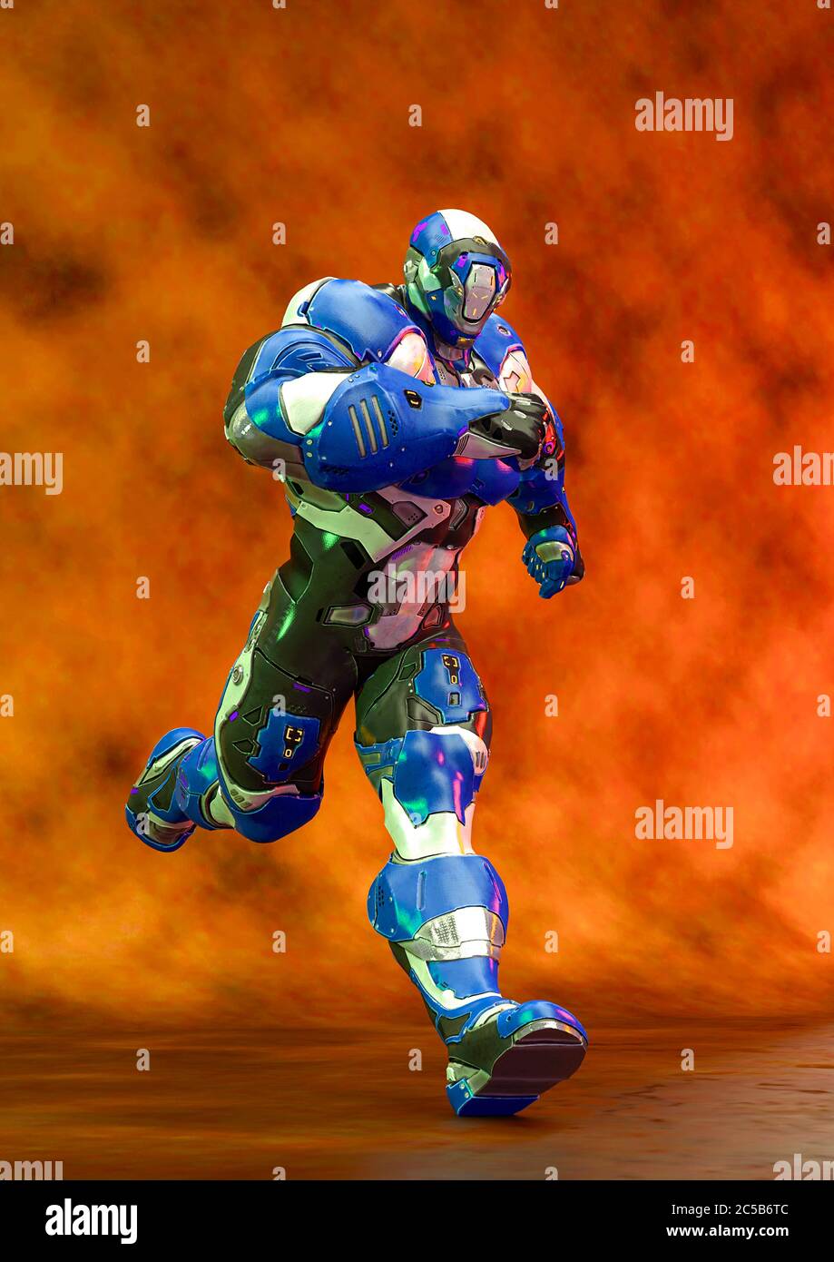 futuristic astronaut on outfit ia running, 3d illustration Stock Photo ...