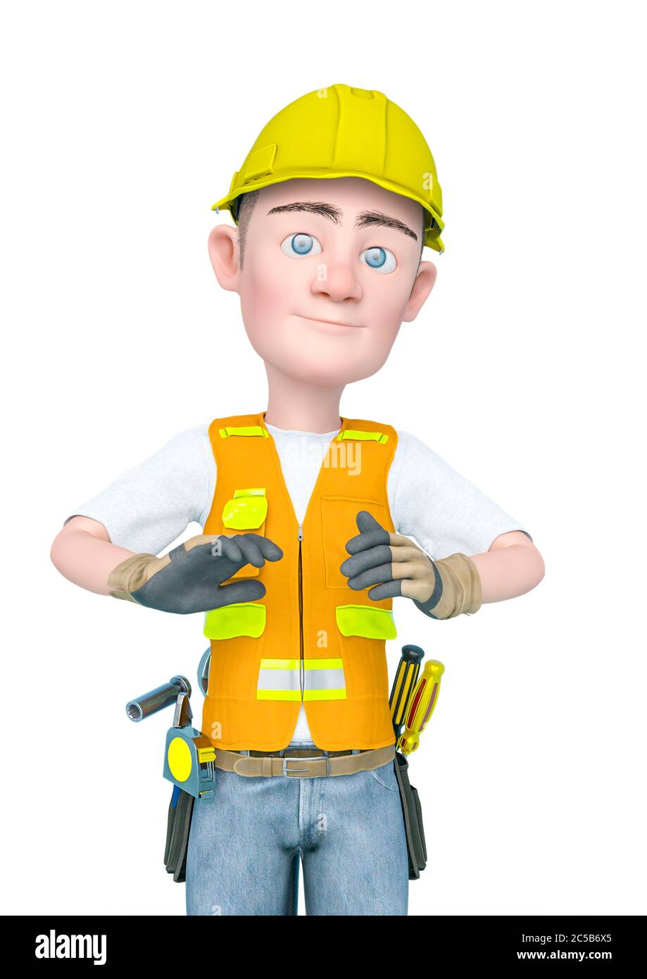 builder cartoon will start to clap, 3d illustration Stock Photo - Alamy