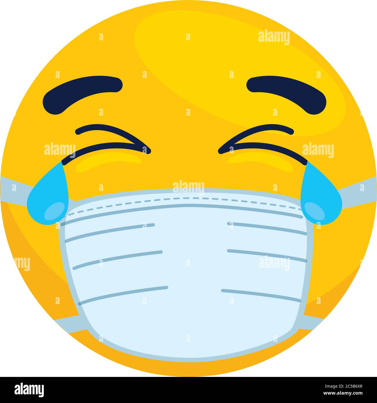 emoji crying wearing medical mask, yellow face crying wearing white ...