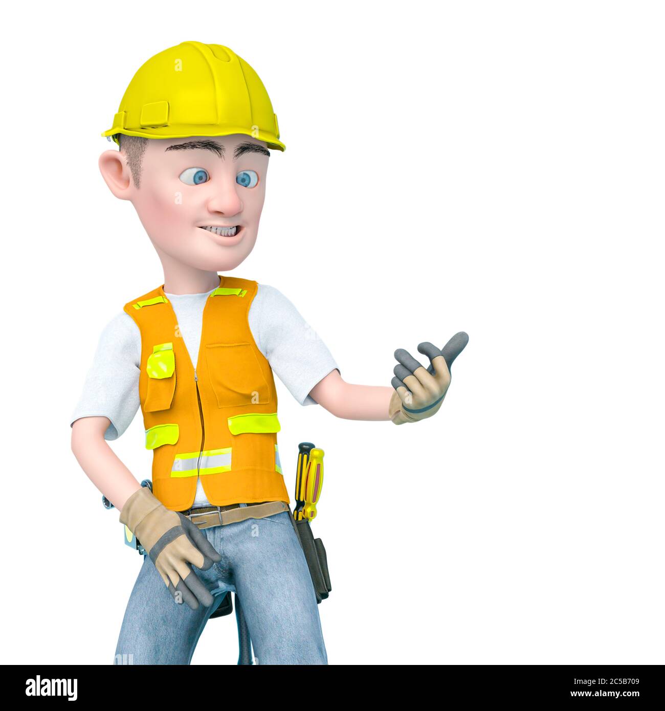 builder cartoon is doing an air guitar pose, 3d illustration Stock ...