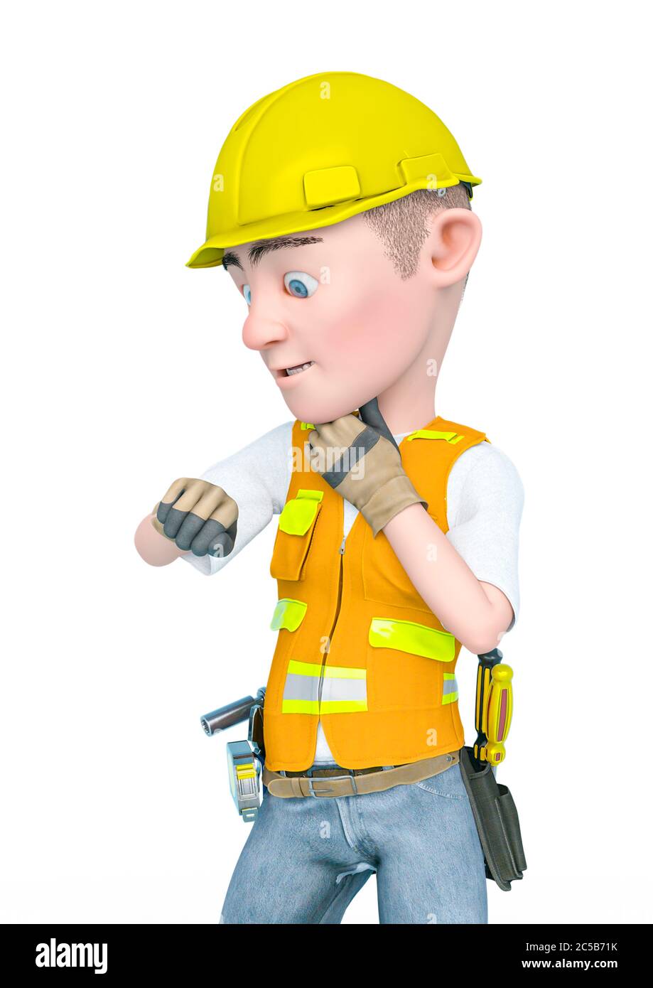 builder cartoon is looking at time, 3d illustration Stock Photo - Alamy