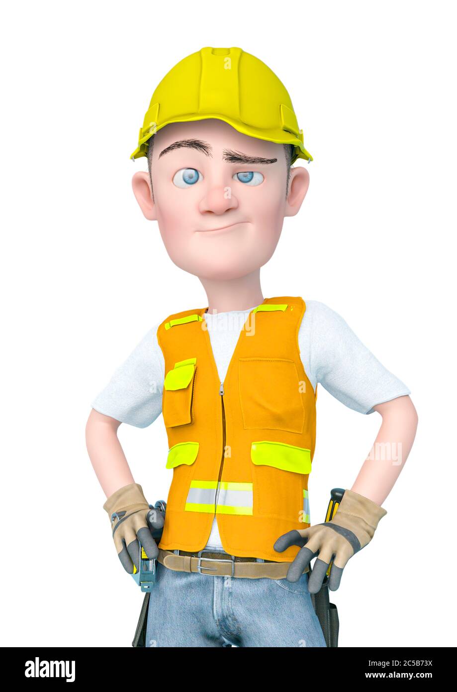 builder cartoon is waiting, 3d illustration Stock Photo - Alamy