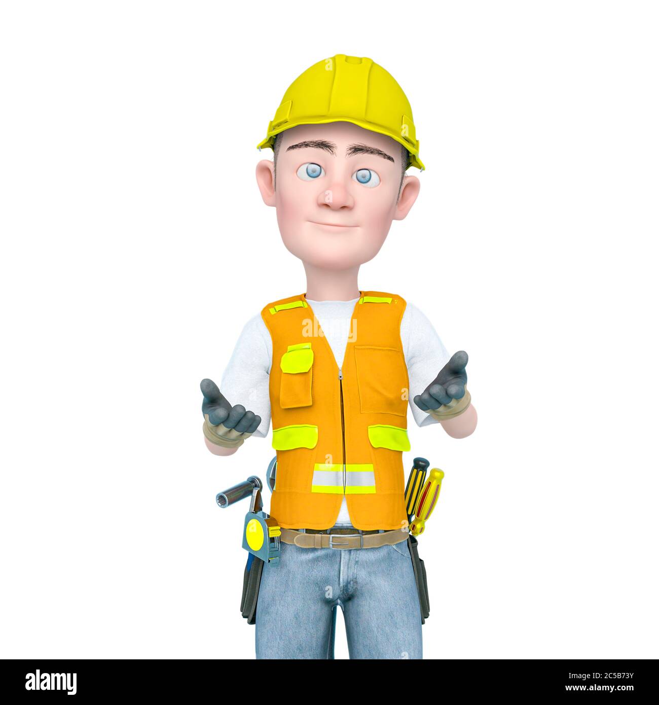 builder cartoon want to talk to you, 3d illustration Stock Photo - Alamy
