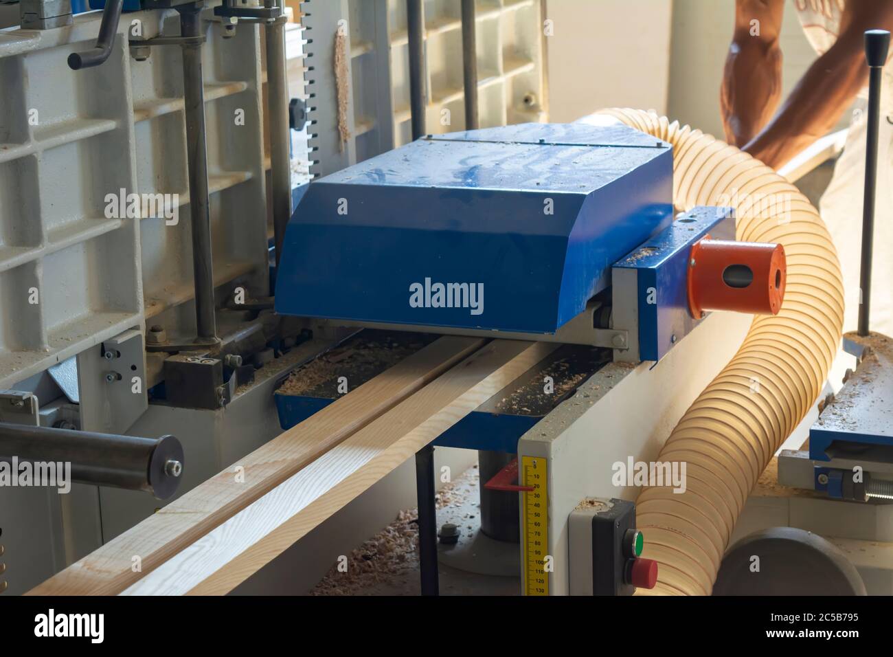 Professional equipment used to cut wood in action Stock Photo - Alamy