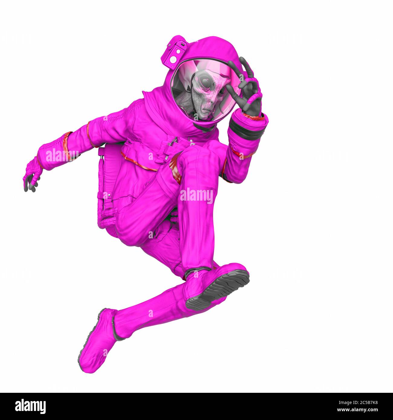 alien astronaut is doing a jump in action, 3d illustration Stock Photo ...