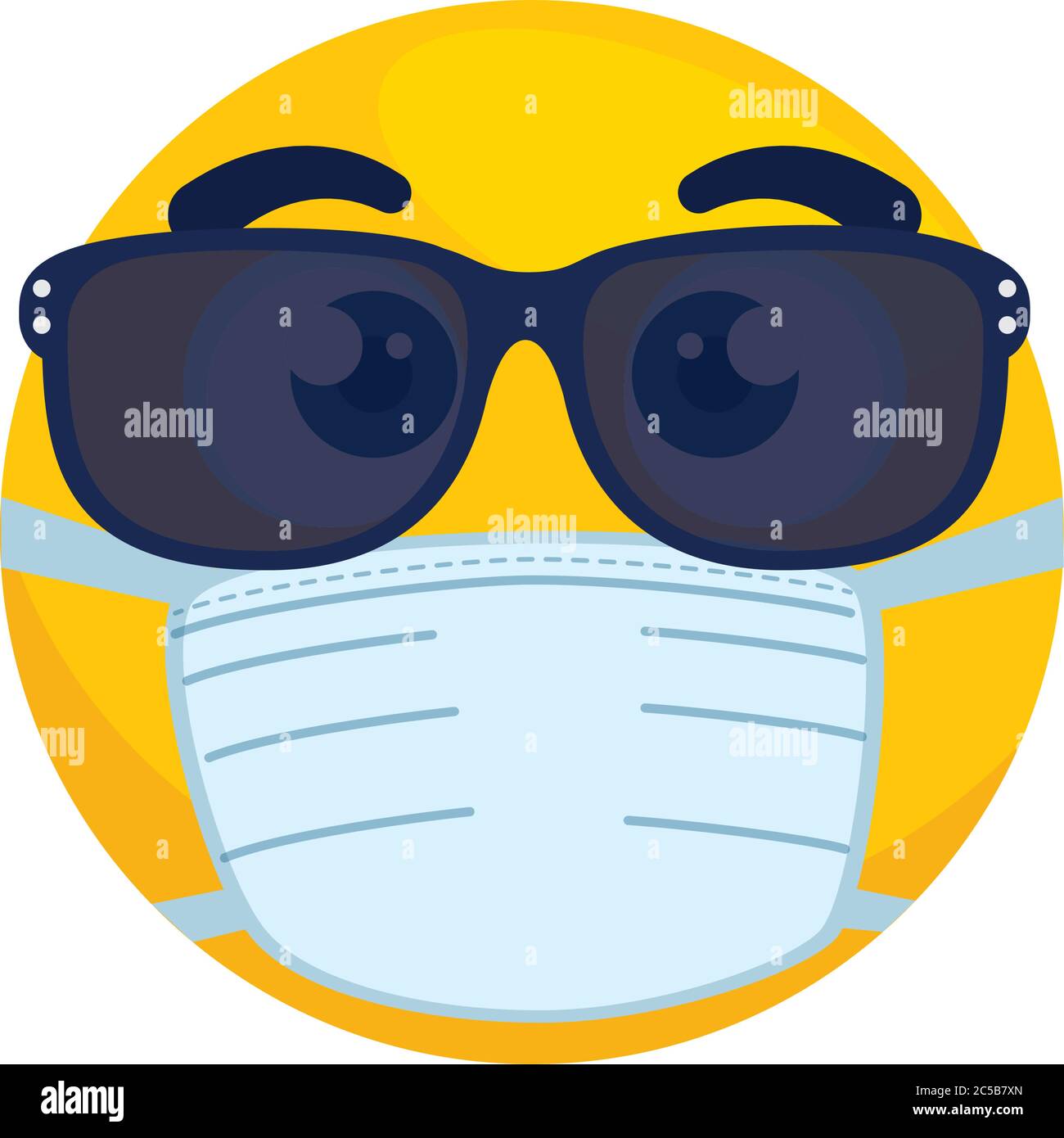 emoji with sunglasses wearing medical mask, yellow face with sunglasses ...