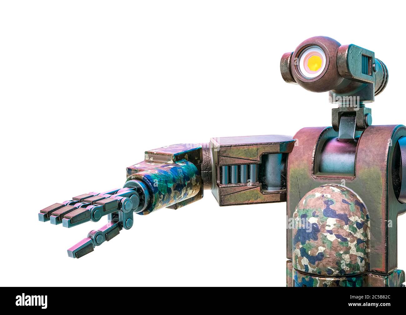 military robot in a white background close up, 3d illustration Stock ...