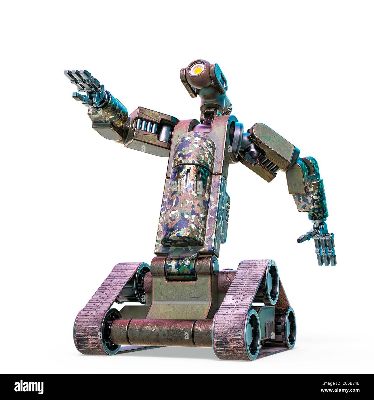military robot looking up in a white background, 3d illustration Stock ...