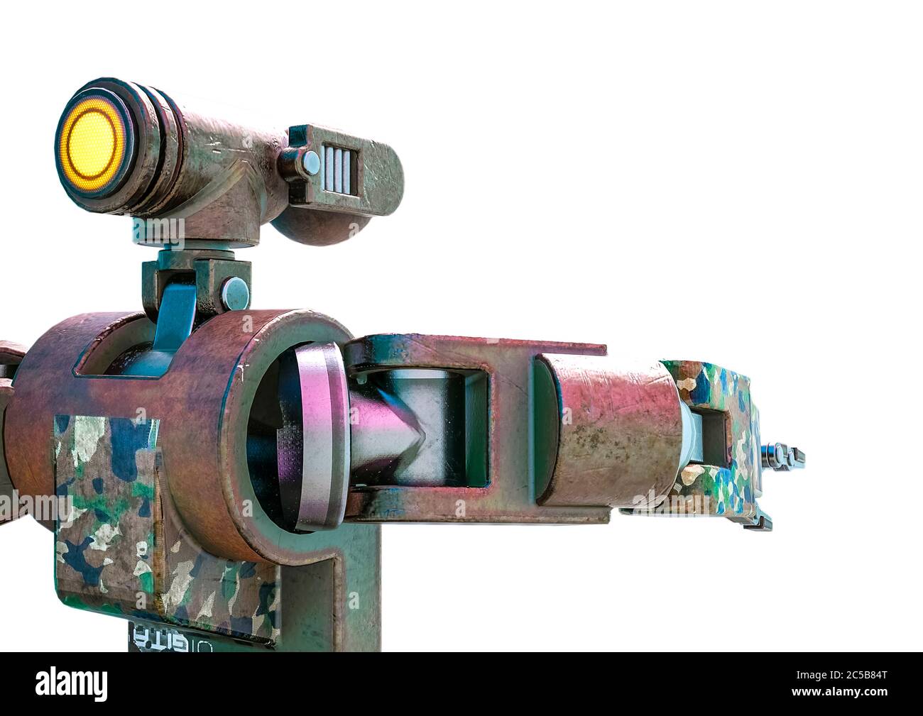 military robot in a white background rear view close up, 3d ...