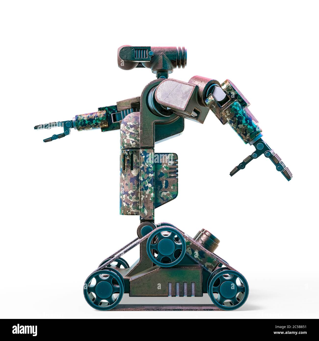 military robot in a white background side view, 3d illustration Stock ...
