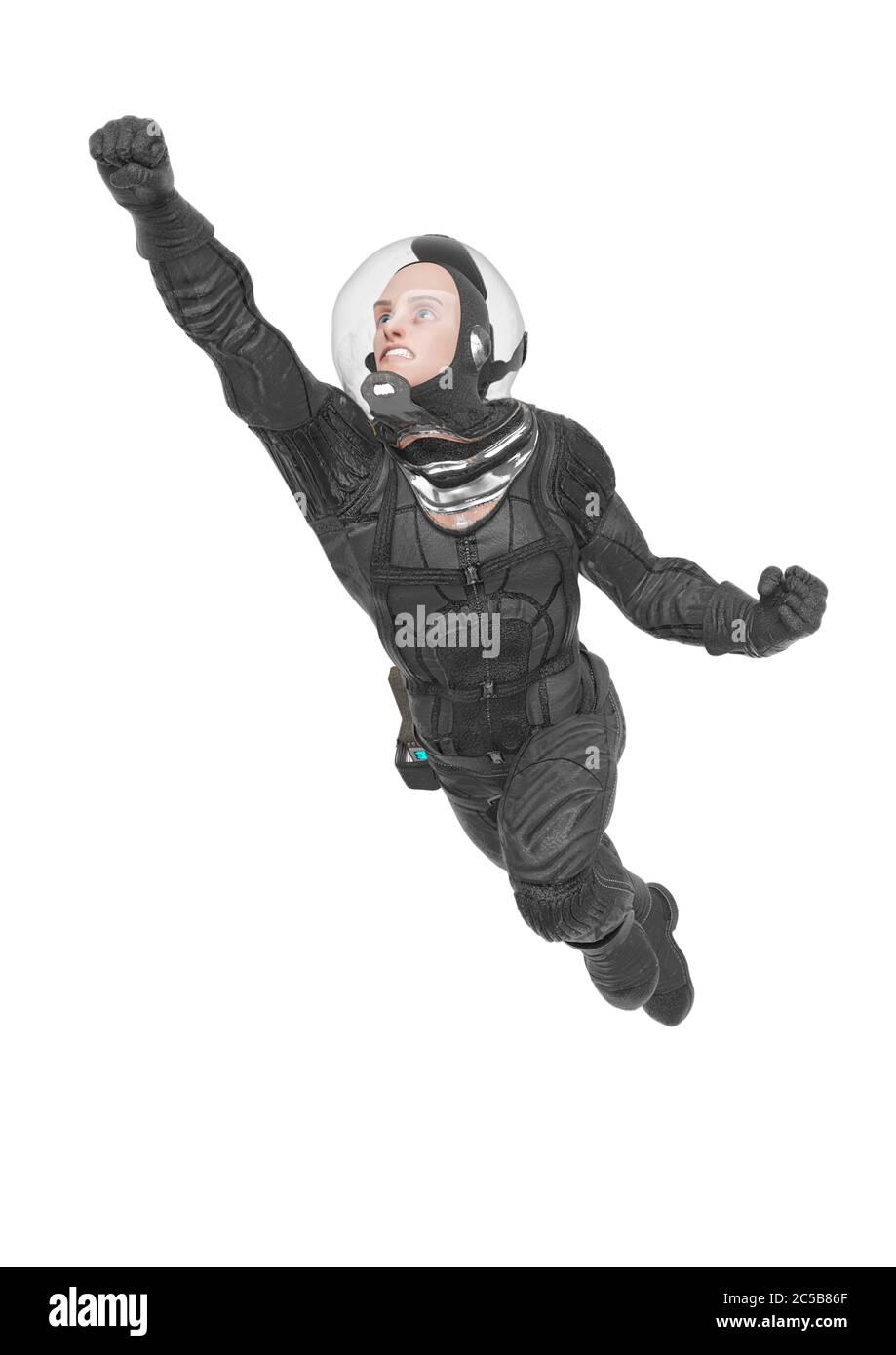 retro space astronaut is flying up very fast, 3d illustration Stock ...