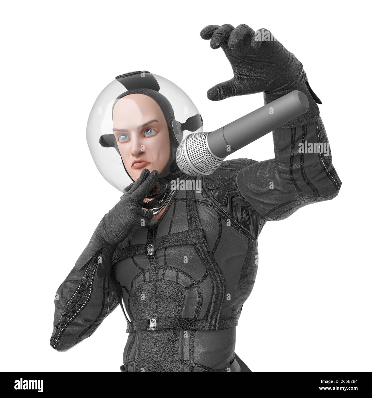 retro space astronaut is doing a mic drop meme pose close up view, 3d ...