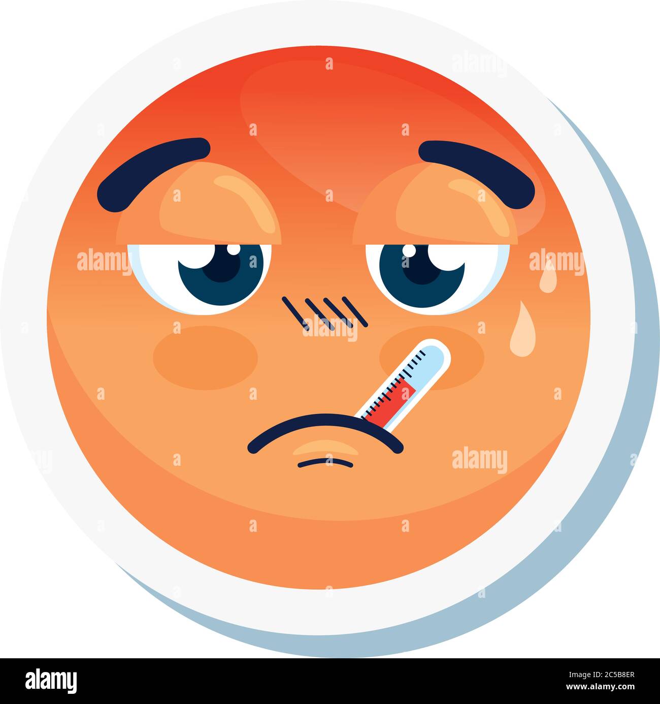 emoji with fever, face red with fever disease, on white background ...