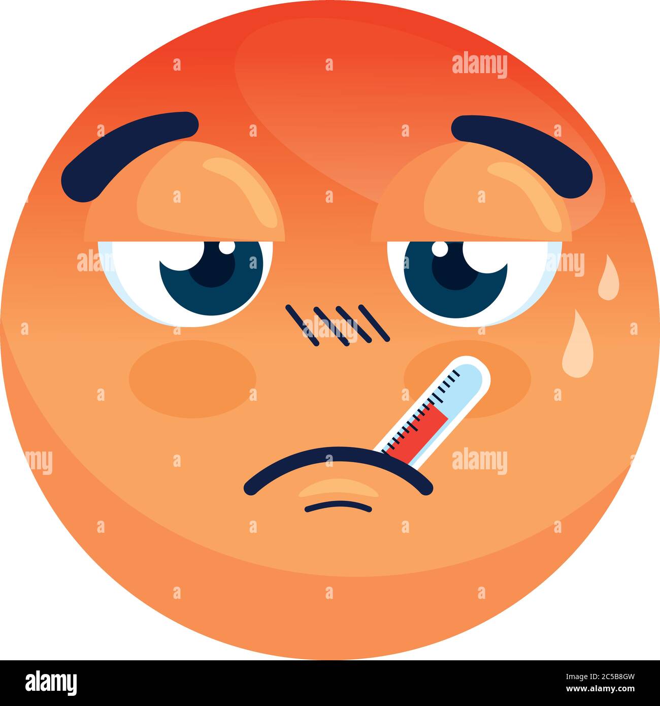 emoji with fever, face red with fever disease, on white background ...