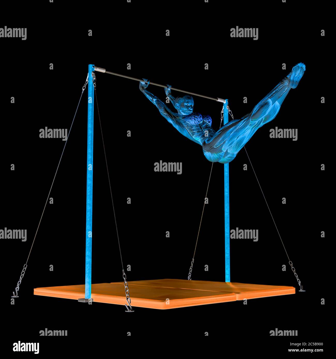 muscle woman doing a gymnastic on horizontal bar pose two in white ...