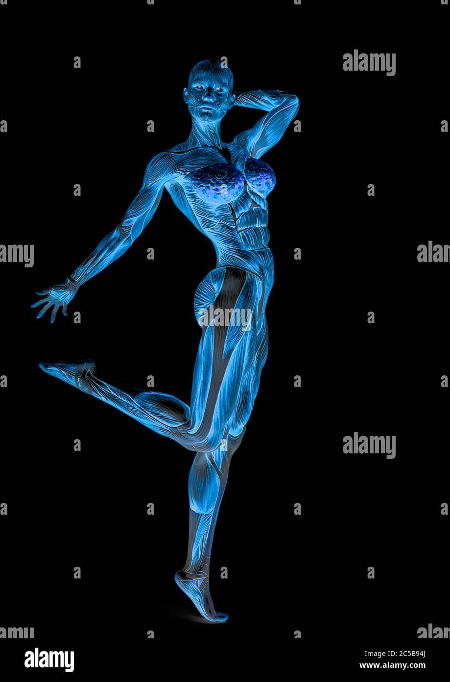 muscle woman doing a pin up pose in white background, 3d illustration ...