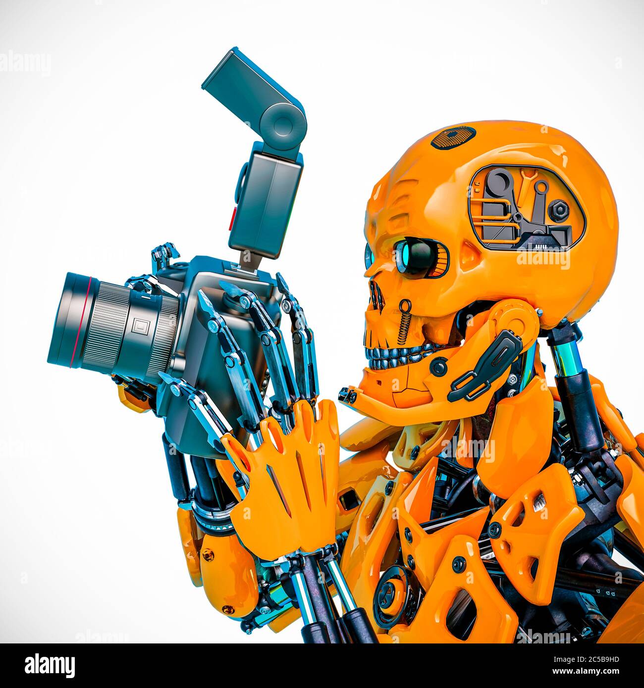 android is takeing the picture side view, 3d illustration Stock Photo ...