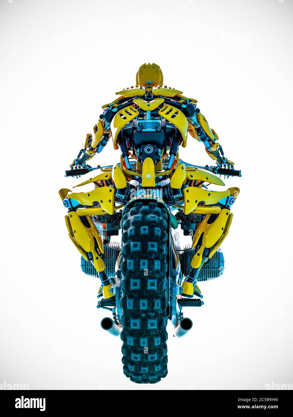 android is riding a motorcycle rear view, 3d illustration Stock Photo ...