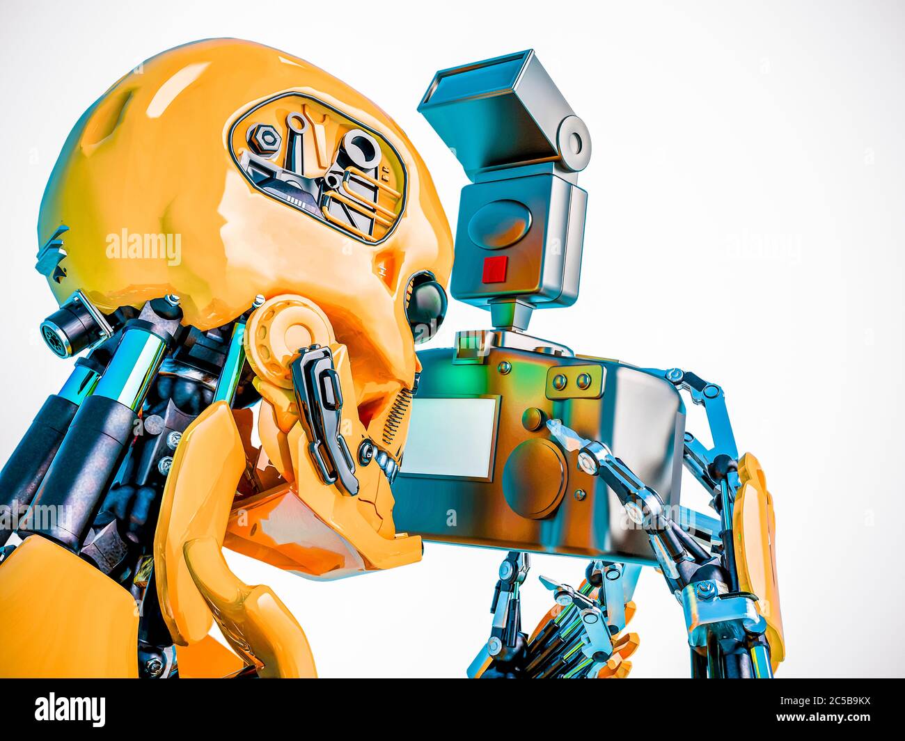 android is takeing the picture close up and rear view, 3d illustration ...