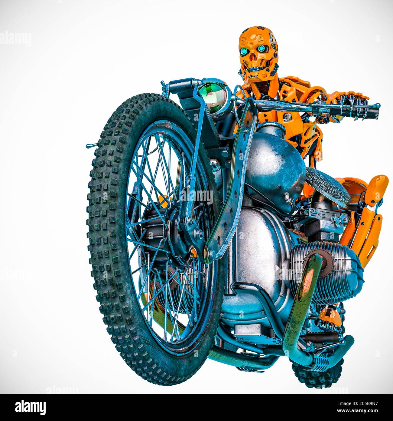 android is riding a motorcycle portrait, 3d illustration Stock Photo ...