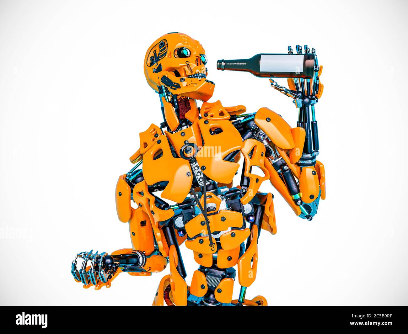 android holding a bottle and drinking, 3d illustration Stock Photo - Alamy