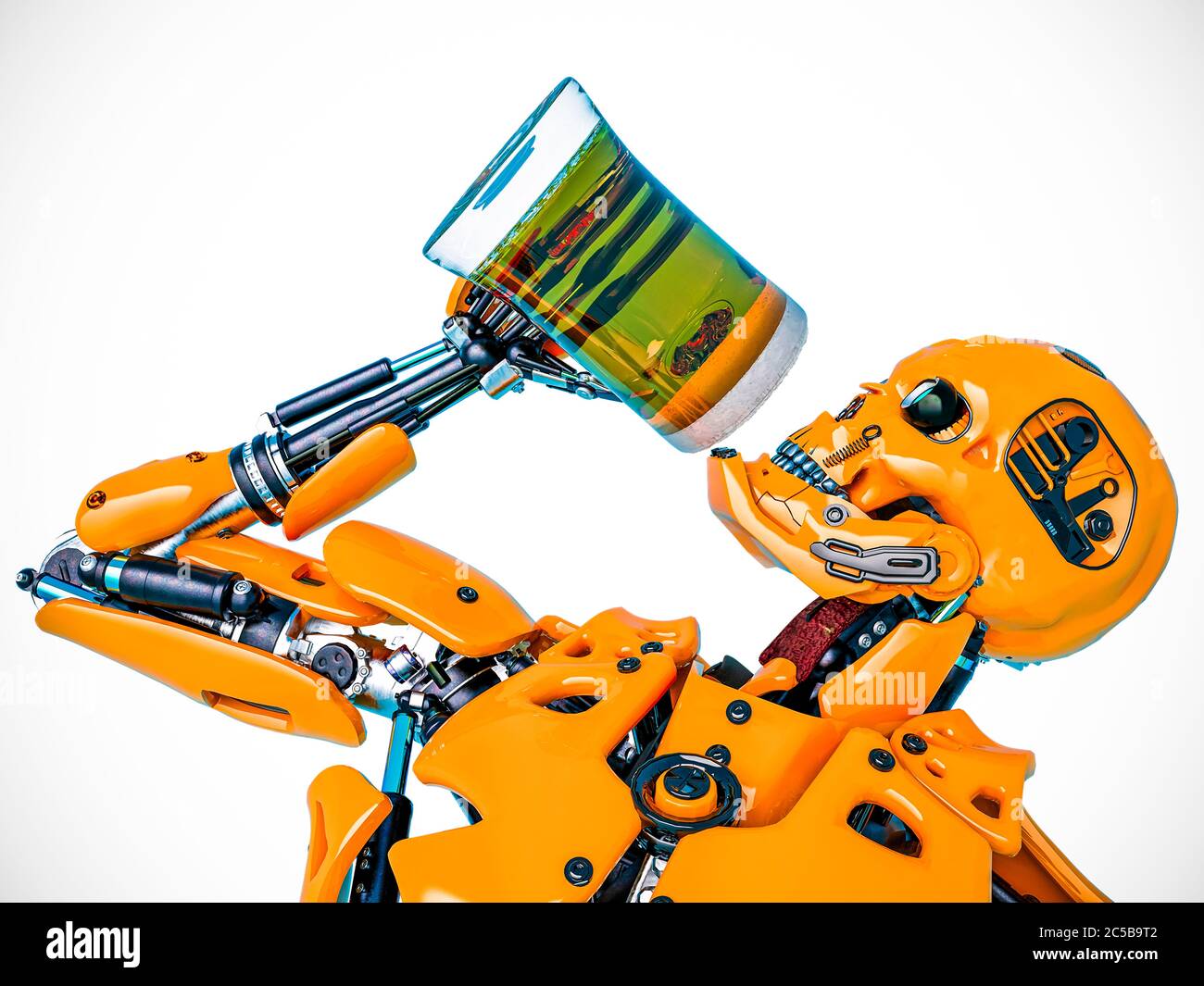 android holding a tankard and drinking, 3d illustration Stock Photo - Alamy