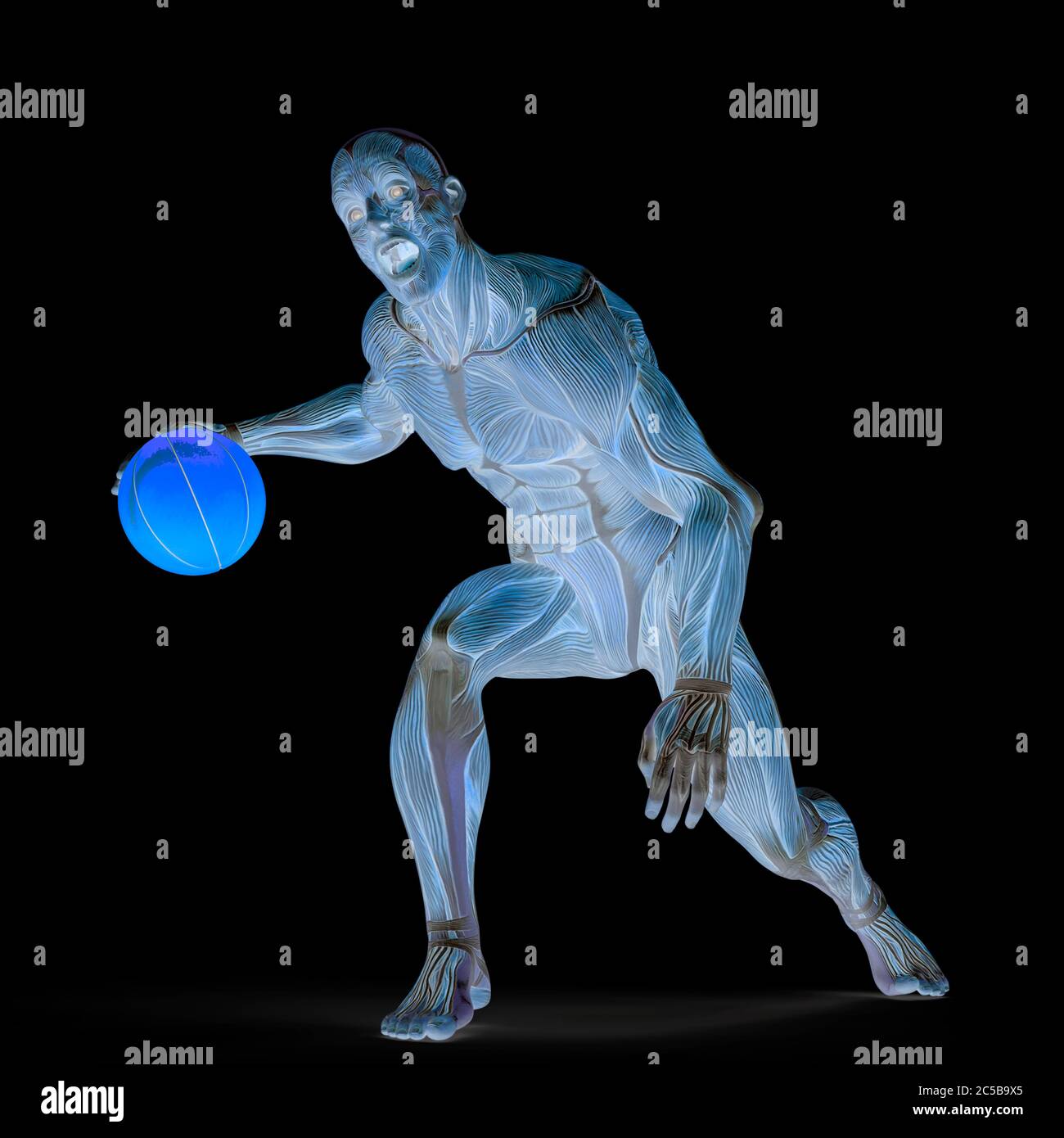 muscleman anatomy heroic body playing basketball very hard in white ...