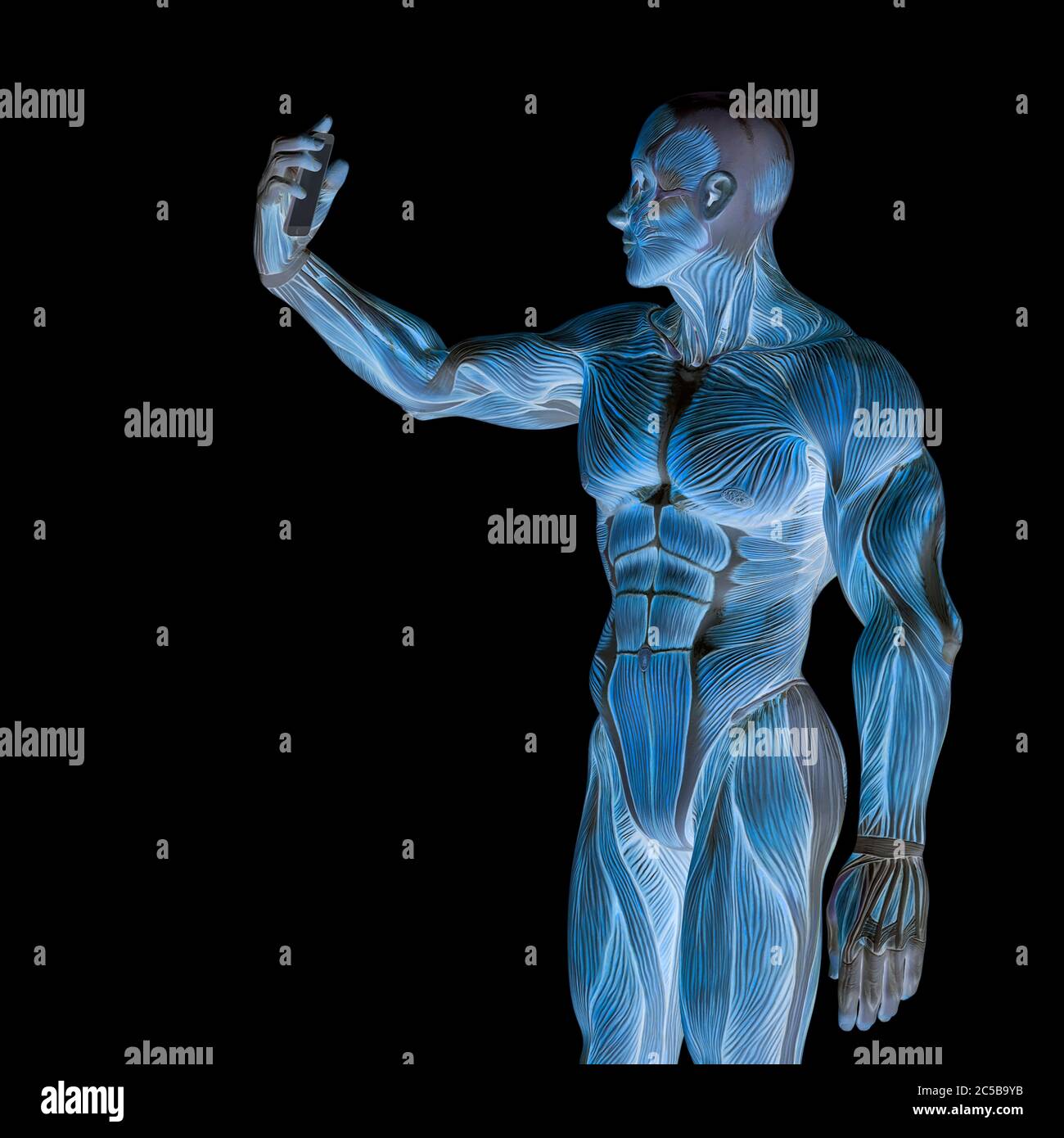 muscleman anatomy heroic body taking a selfie pose two in white ...