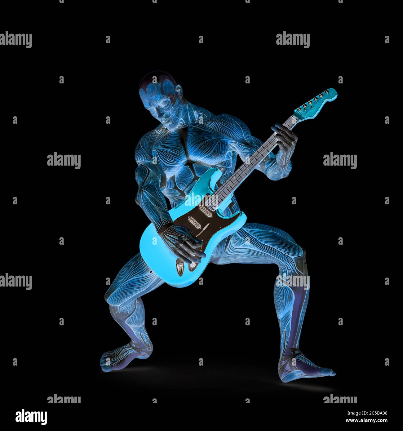 muscleman anatomy heroic body is playing guitar and doing a solo in ...