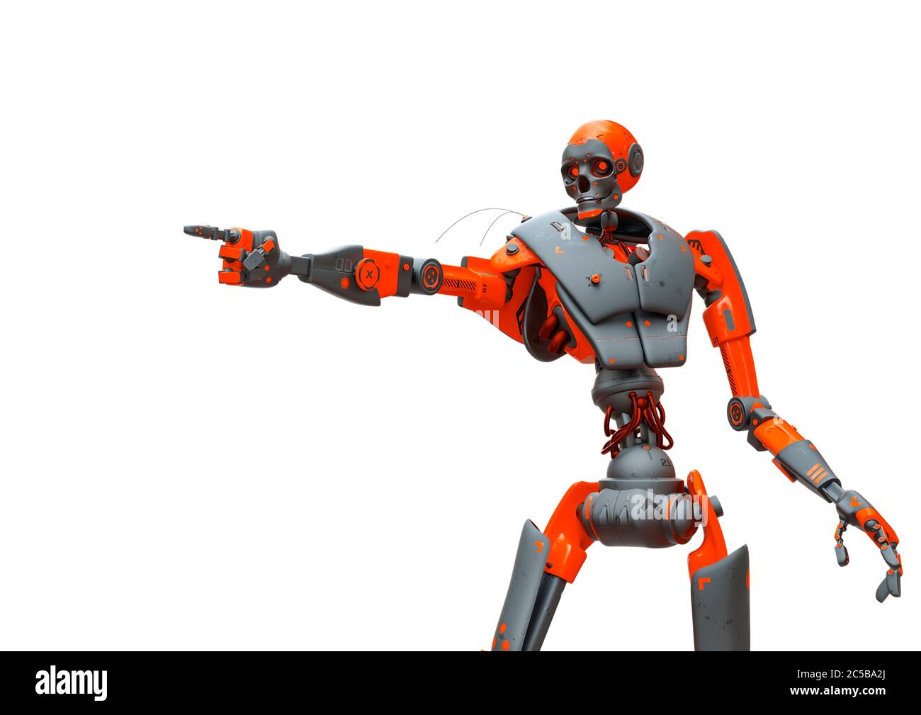 skull bot is pointing the way in a white background, 3d illustration ...