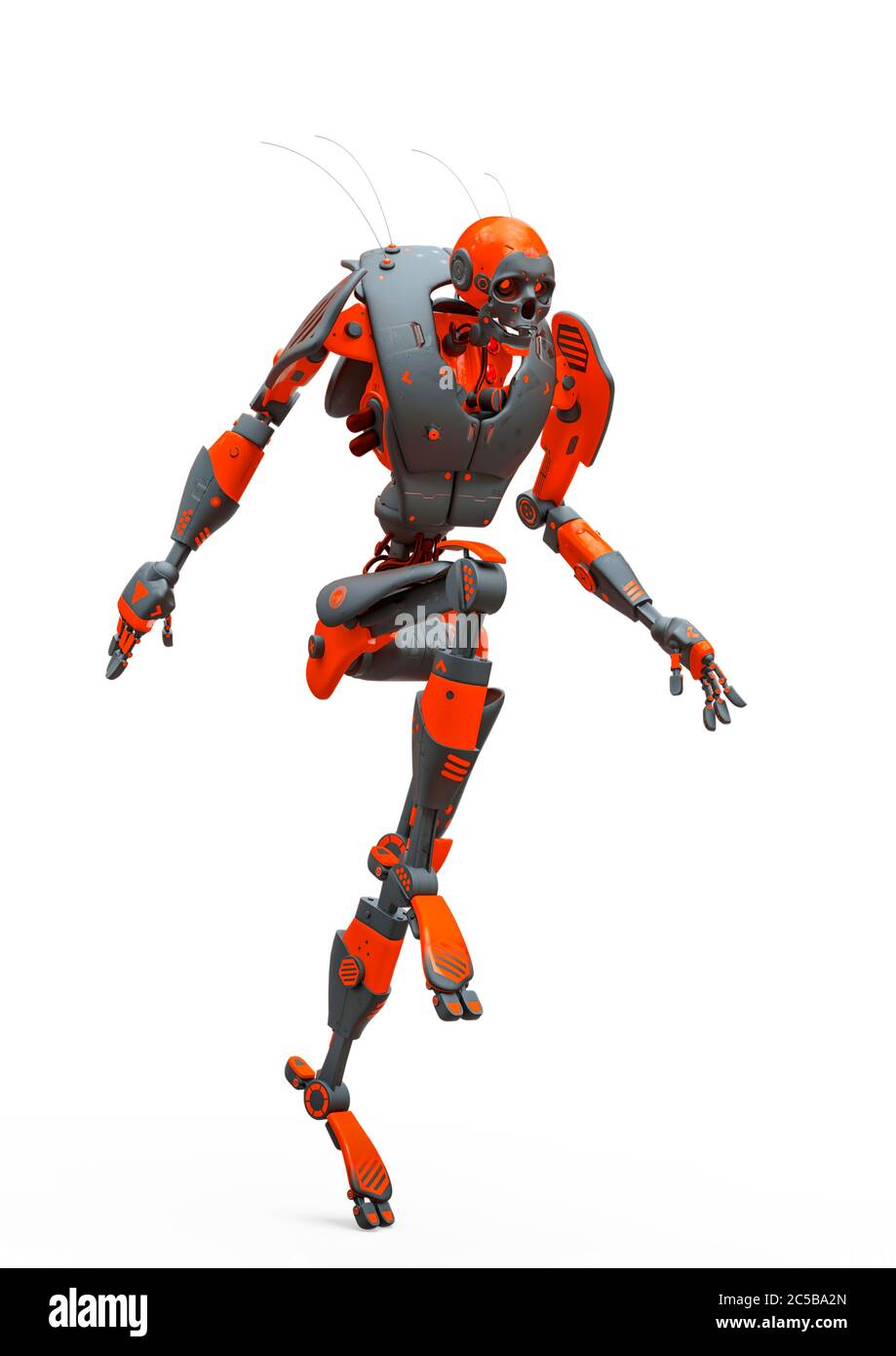 skull bot leaping in a white background, 3d illustration Stock Photo ...