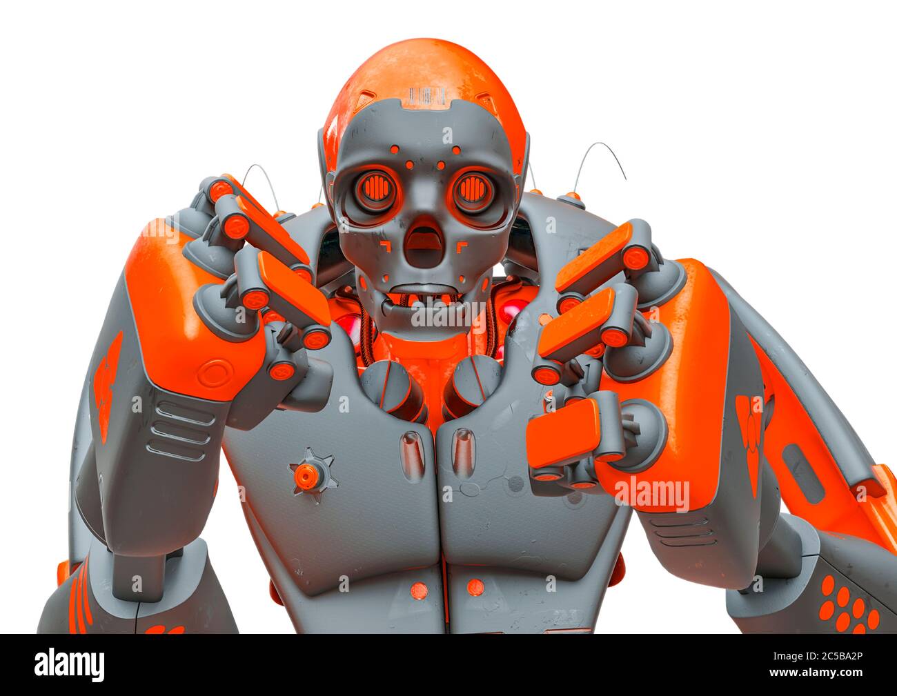 skull bot is doing a boxer pose in a white background, 3d illustration ...