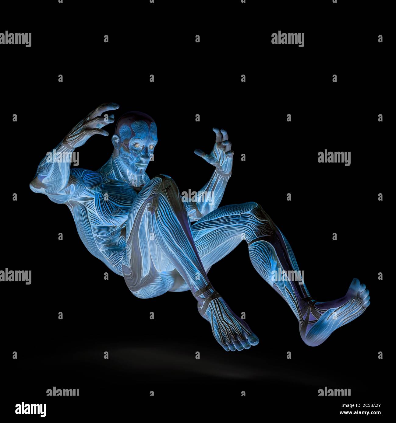 muscleman anatomy heroic body doing a falling pose one in white ...