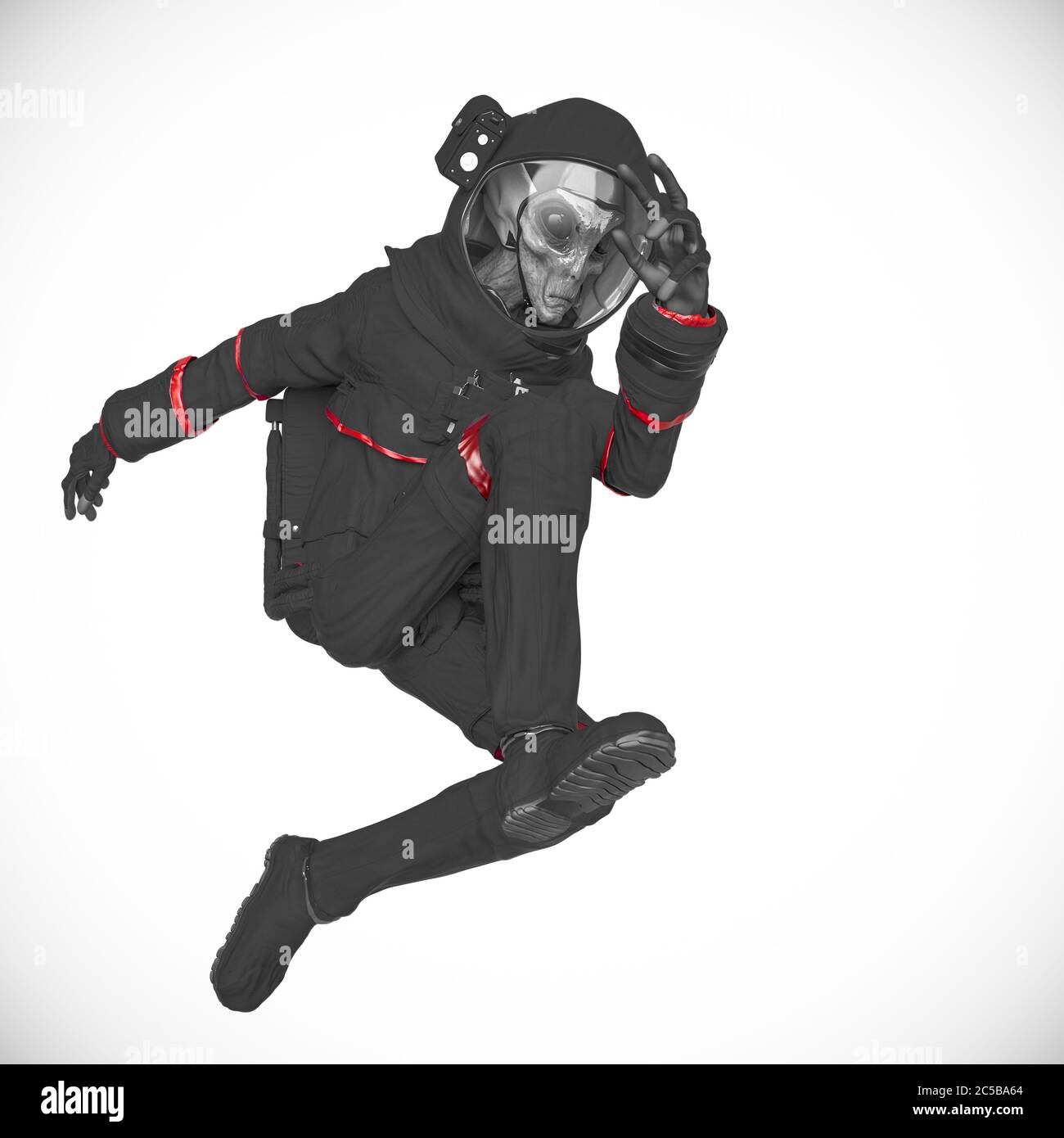 alien astronaut is doing a jump in action, 3d illustration Stock Photo ...