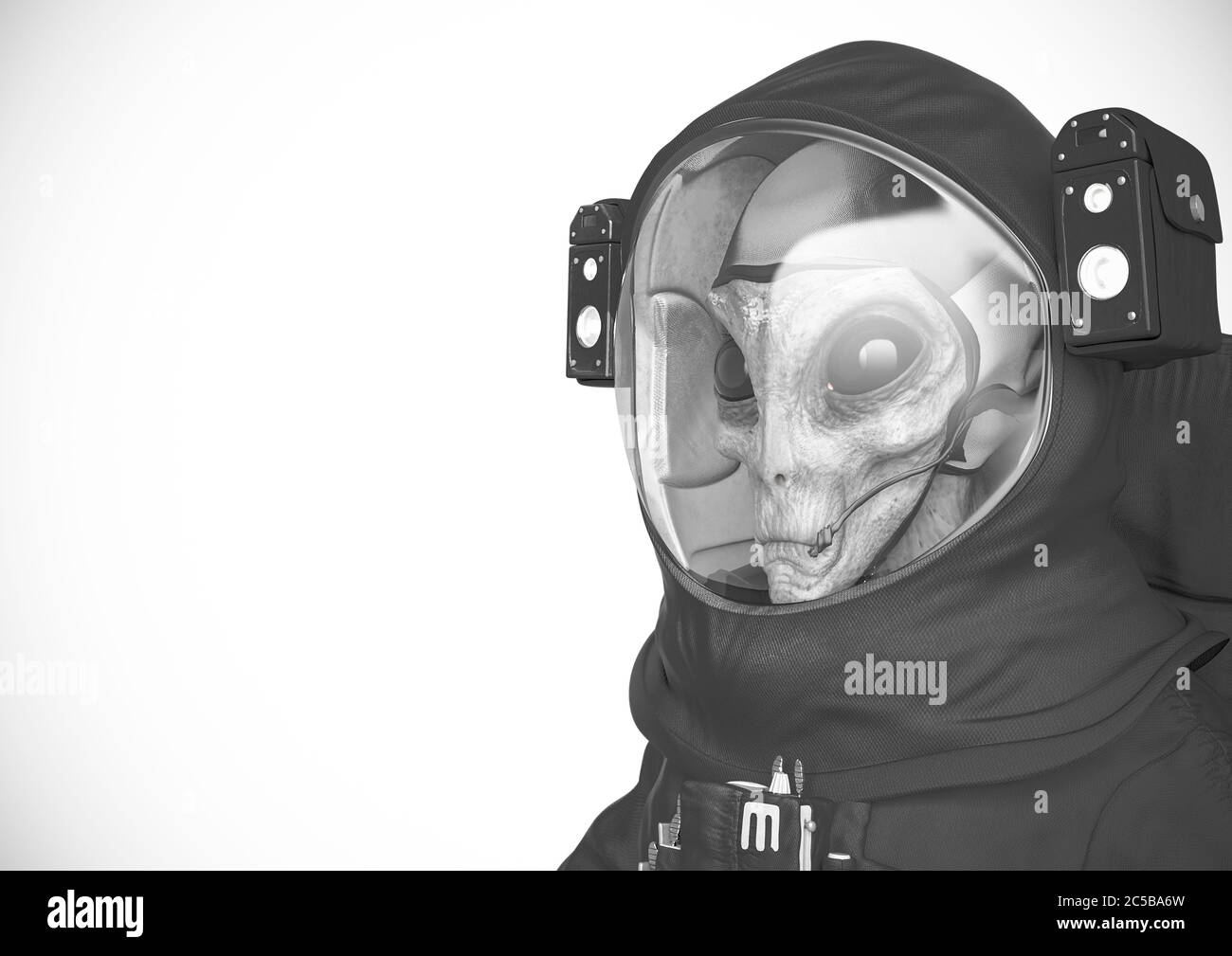 alien astronaut side view close up with copy space, 3d illustration ...