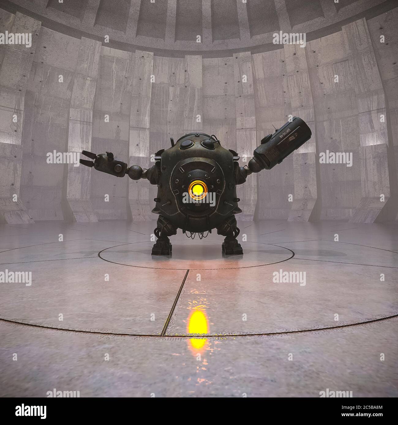 robot ball inside the hangar with arms wide open, 3d illustration Stock ...