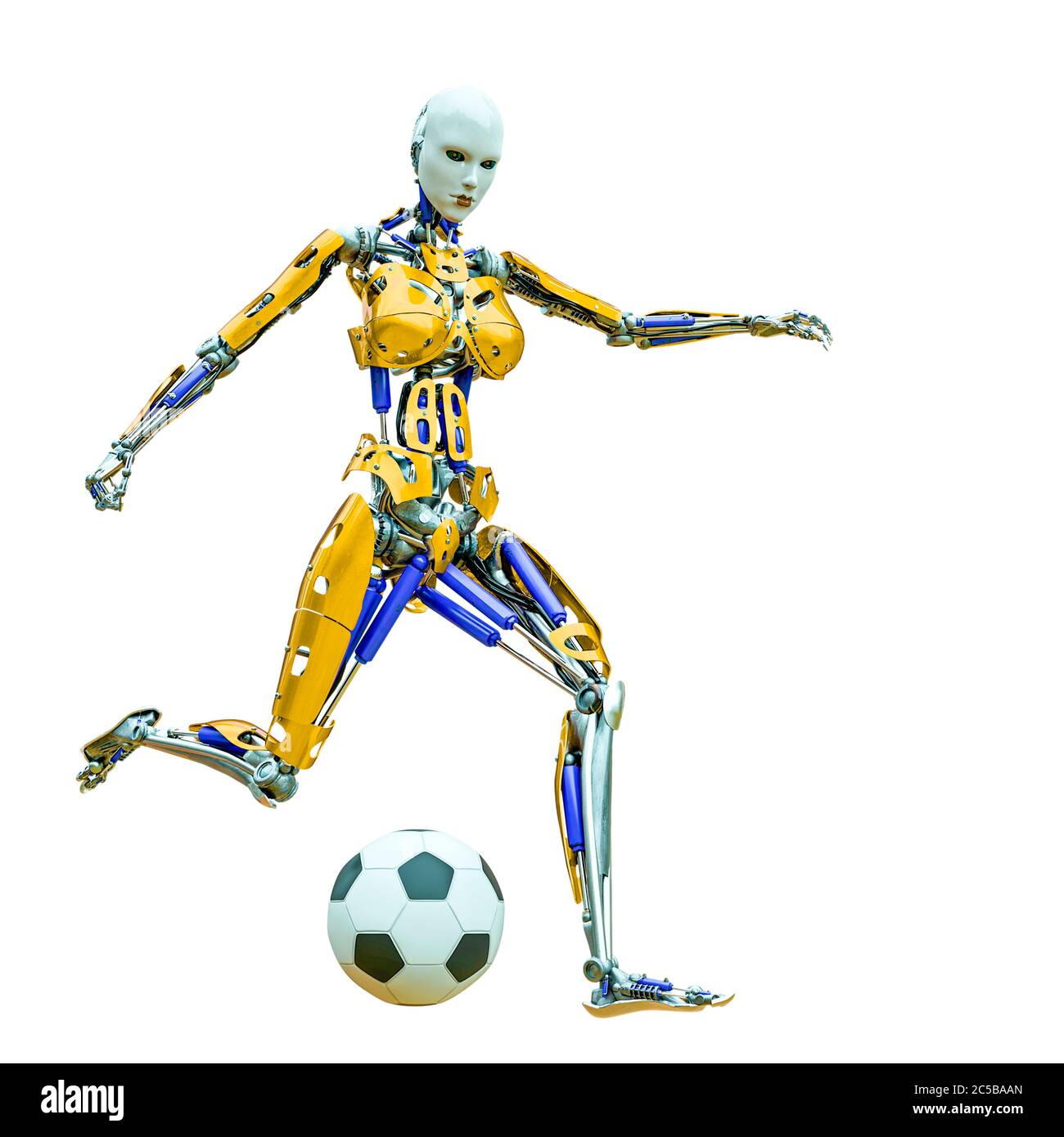 cyborg girl playing football, 3d illustration Stock Photo - Alamy