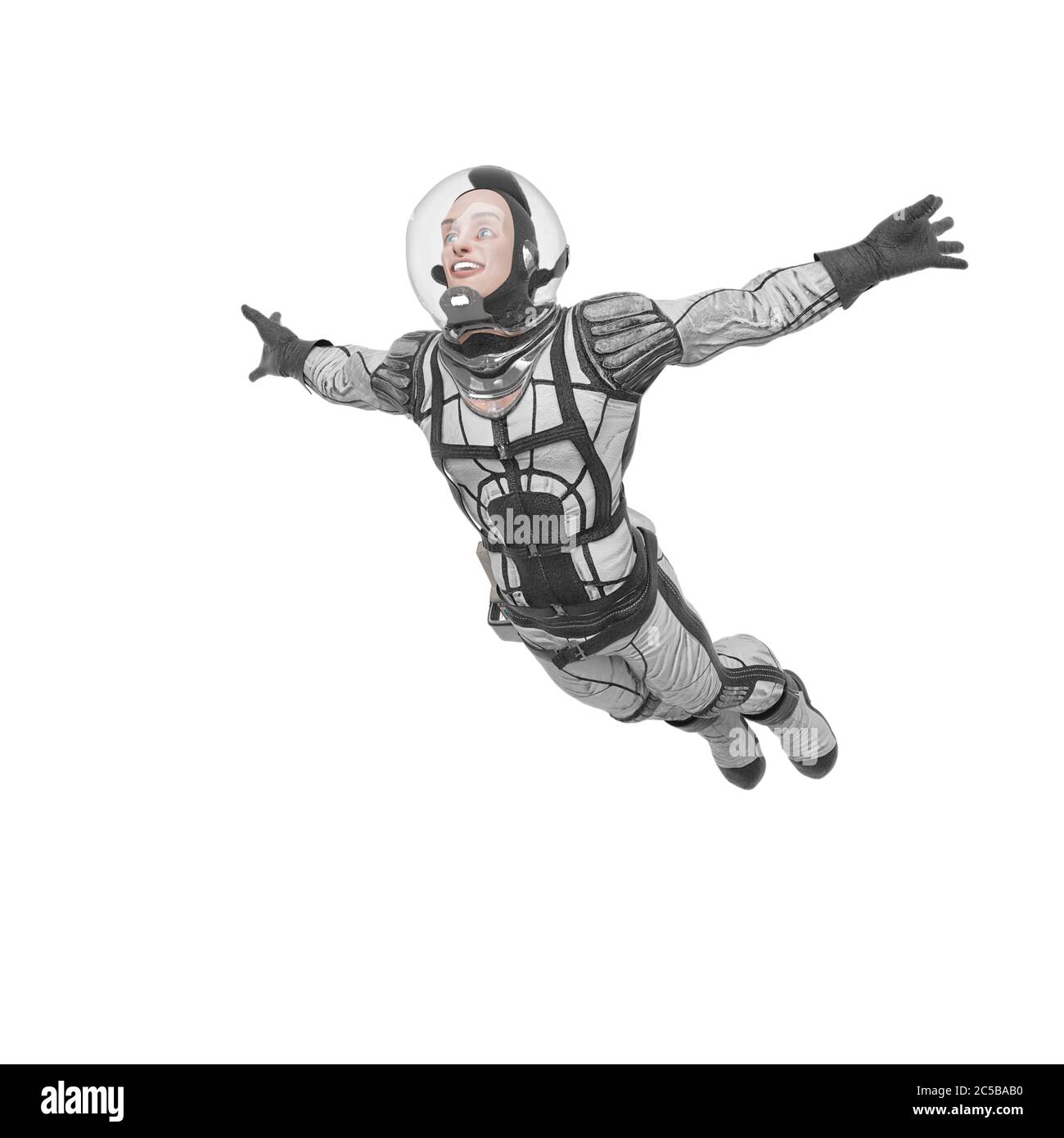 retro space astronaut smiling and jumping, 3d illustration Stock Photo ...