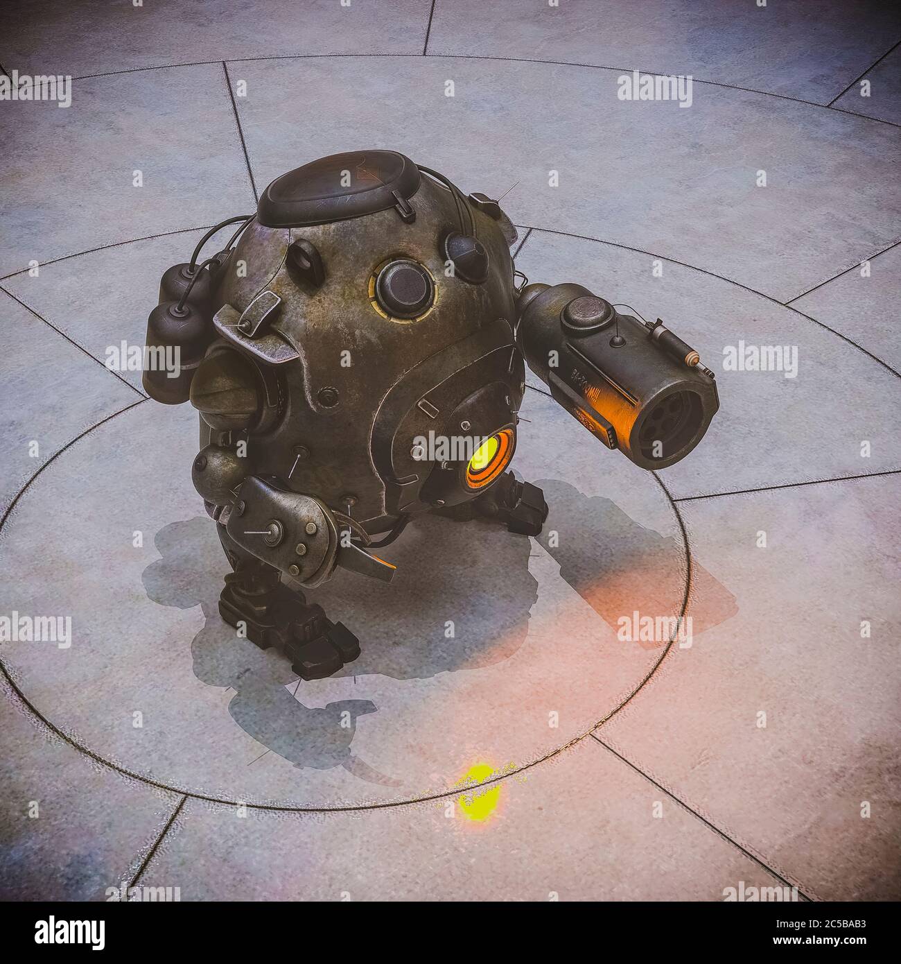 robot ball inside the hangar in drone view, 3d illustration Stock Photo ...