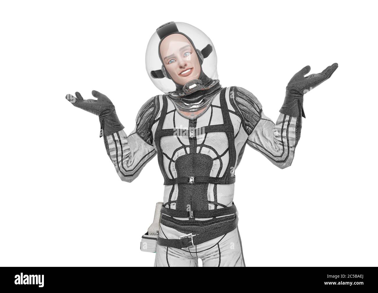 retro space astronaut is doing a say what pose meme, 3d illustration ...