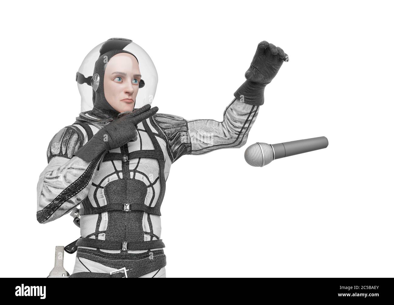 retro space astronaut is doing a mic drop meme pose, 3d illustration ...
